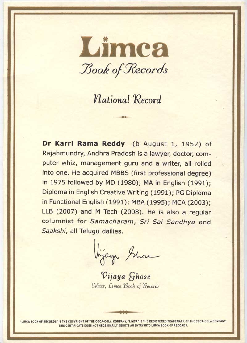 Records – Dr. Rama Reddy Karri